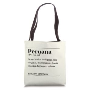 peruana mujer peruvian women girl latina dictionary spanish tote bag