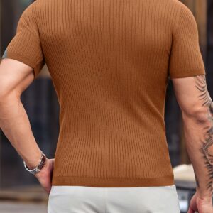 Mens Casual Slim Fit Basic Tops Short Sleeve Shirt Turtleneck T Shirts Rib Knitted Stretch Pullover Sweater