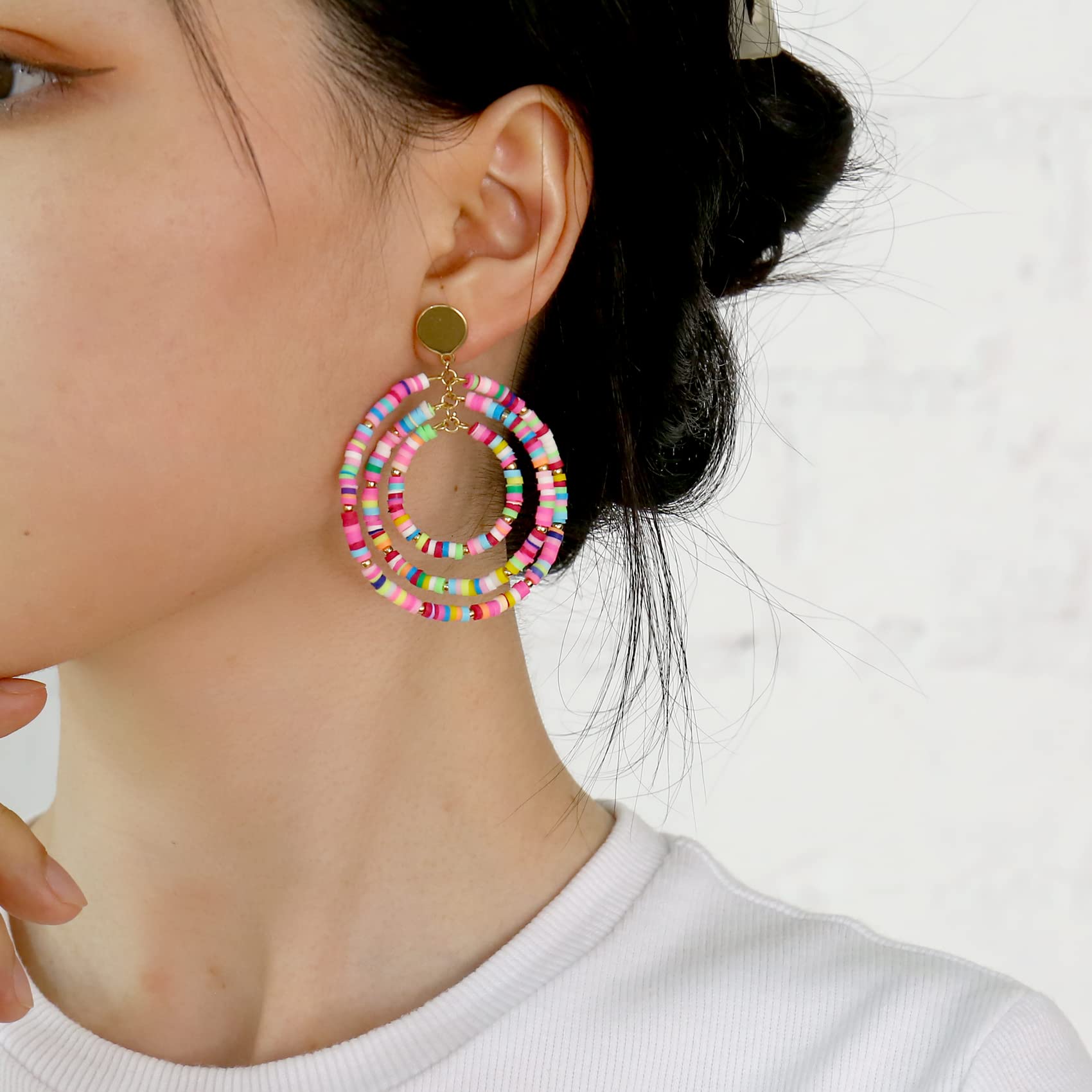 Colorful Beaded Drop Earrings For Women Clay Heishi Statement Summer Beach Dangle Boho Earring