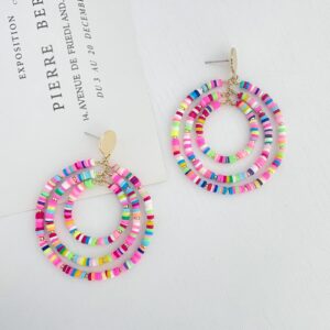 Colorful Beaded Drop Earrings For Women Clay Heishi Statement Summer Beach Dangle Boho Earring