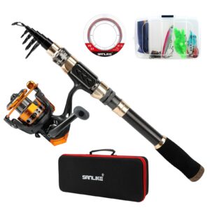 sanlike 5.9' fishing rod and reel combo, fishing rod, fishing pole, fishing gear and equipment, carbon fiber travel fishing rod, fishing pole set for sea, lakes, men's gift, travel