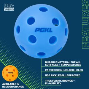 PCKL Optic Speed Pickleball Balls | Choose Indoor or Outdoor Pickleballs | USAPA Tournament Aproved | 4 Pack Crack-Resistant (Indoor Ice Blue)