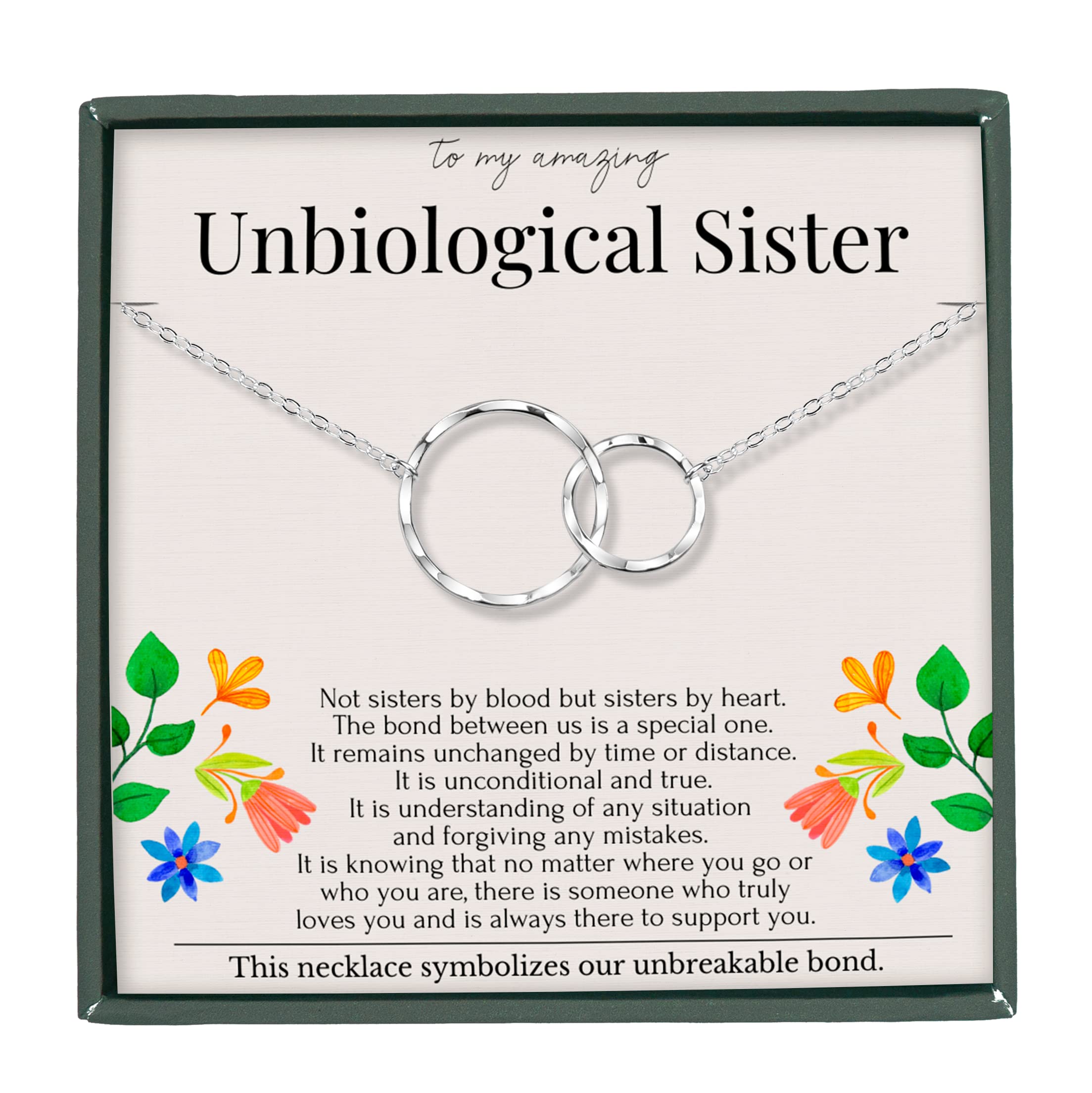 HOPE LOVE SHINE Unbiological Sister Necklace for Women - Interlocking Circle Sterling Silver Necklace - Ideal Gift for BFF, Soul Sister, Unbiological Sister - Gift Ready Best Friend Jewelry