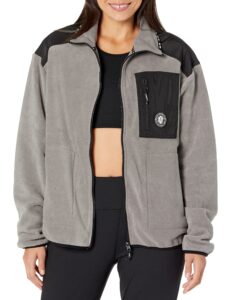 dkny women's sport full zip hybrid polar fleece jacket, steel, medium