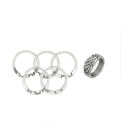 OFLIUM Olympic 5 Band Handmade Turkish Puzzle ring 925 Sterling Silver five pieces wrapped interlocking Knott inspired stacking Ladies men Stacking elegance Unique ring Puzzle ring SILVER (10)