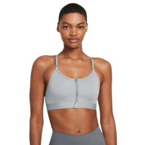 nike women's dri-fit indy zip-front (as1, alpha, m, regular, regular, particle grey/black, medium)