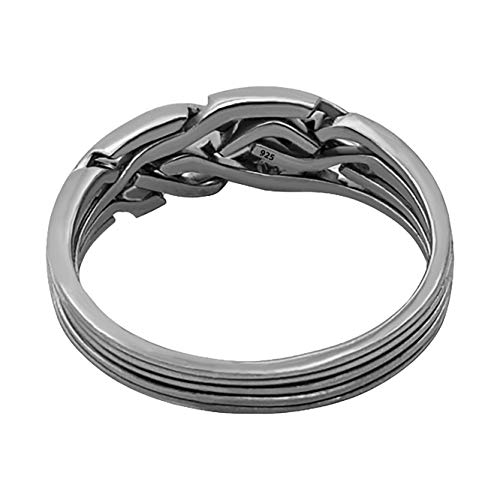 OFLIUM Olympic 5 Band Handmade Turkish Puzzle ring 925 Sterling Silver five pieces wrapped interlocking Knott inspired stacking Ladies men Stacking elegance Unique ring Puzzle ring SILVER (10)