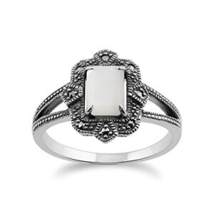 gemondo usa sterling silver 925 7x5mm octagon mother of pearl & marcasite art deco inspired statement ring