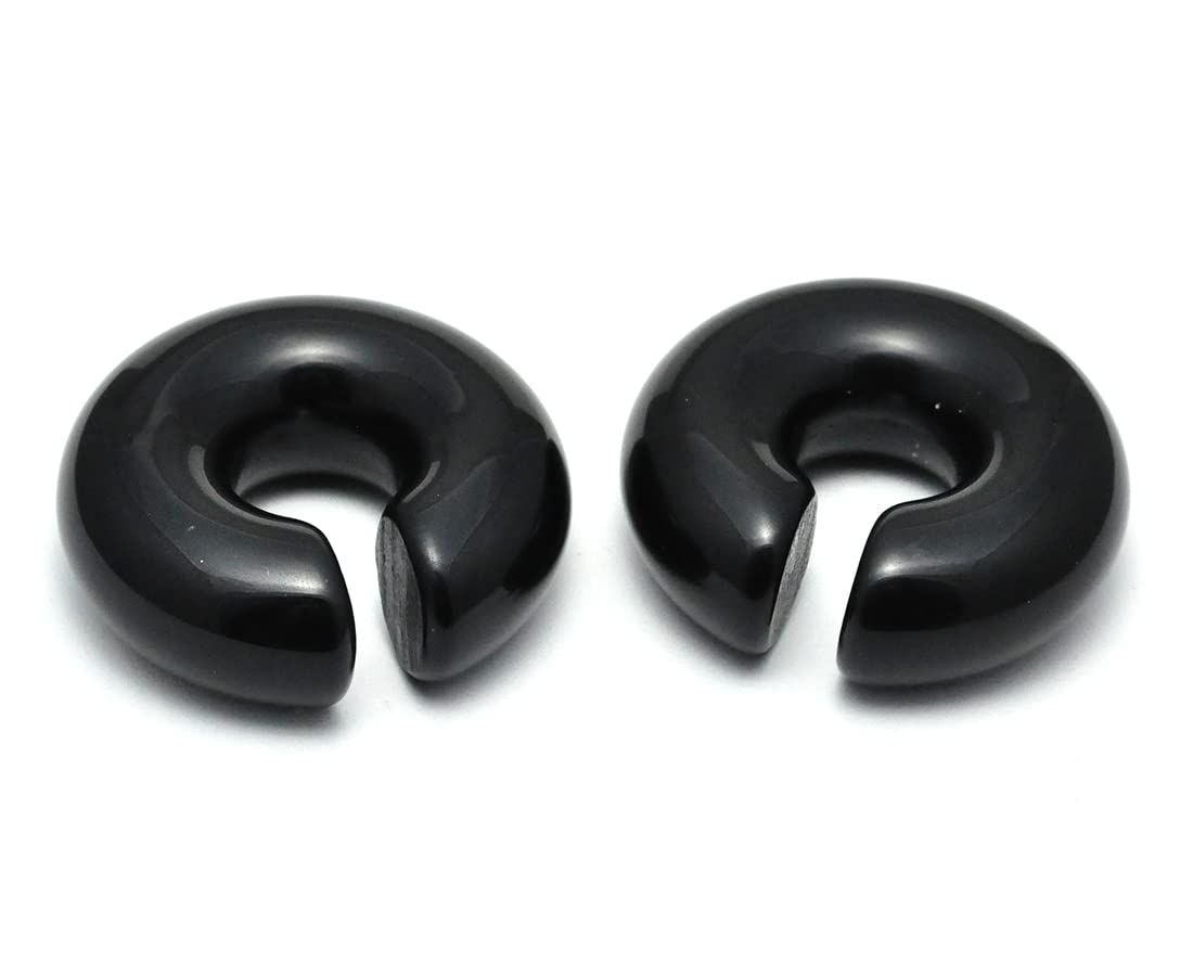 Mystic Metals Body Jewelry Pair of Black Obsidian Stone Hoop Ear Weights (STN-675) (1/2" (12mm))