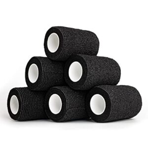 yaxeon self adhesive bandage wrap| 6 rolls 3"x 5 yards medical tape,vet tape,athletic tape,elastic cohesive bandage for sports injury,stretch athletic,ankle,(black)