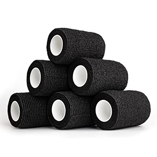 YAXEON Self Adhesive Bandage Wrap| 6 Rolls 3"x 5 Yards Medical Tape,Vet Tape,Athletic Tape,Elastic Cohesive Bandage for Sports Injury,Stretch Athletic,Ankle,(Black)