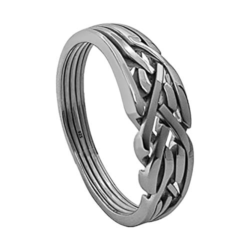 OFLIUM Olympic 5 Band Handmade Turkish Puzzle ring 925 Sterling Silver five pieces wrapped interlocking Knott inspired stacking Ladies men Stacking elegance Unique ring Puzzle ring SILVER (10)