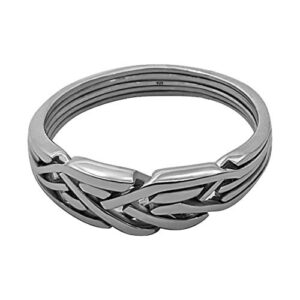 OFLIUM Olympic 5 Band Handmade Turkish Puzzle ring 925 Sterling Silver five pieces wrapped interlocking Knott inspired stacking Ladies men Stacking elegance Unique ring Puzzle ring SILVER (10)