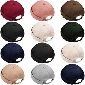 12 pieces brimless hat docker cap adjustable skull caps for men rolled cuff no brim hats for men women retro brimless beanie hat, assorted colors