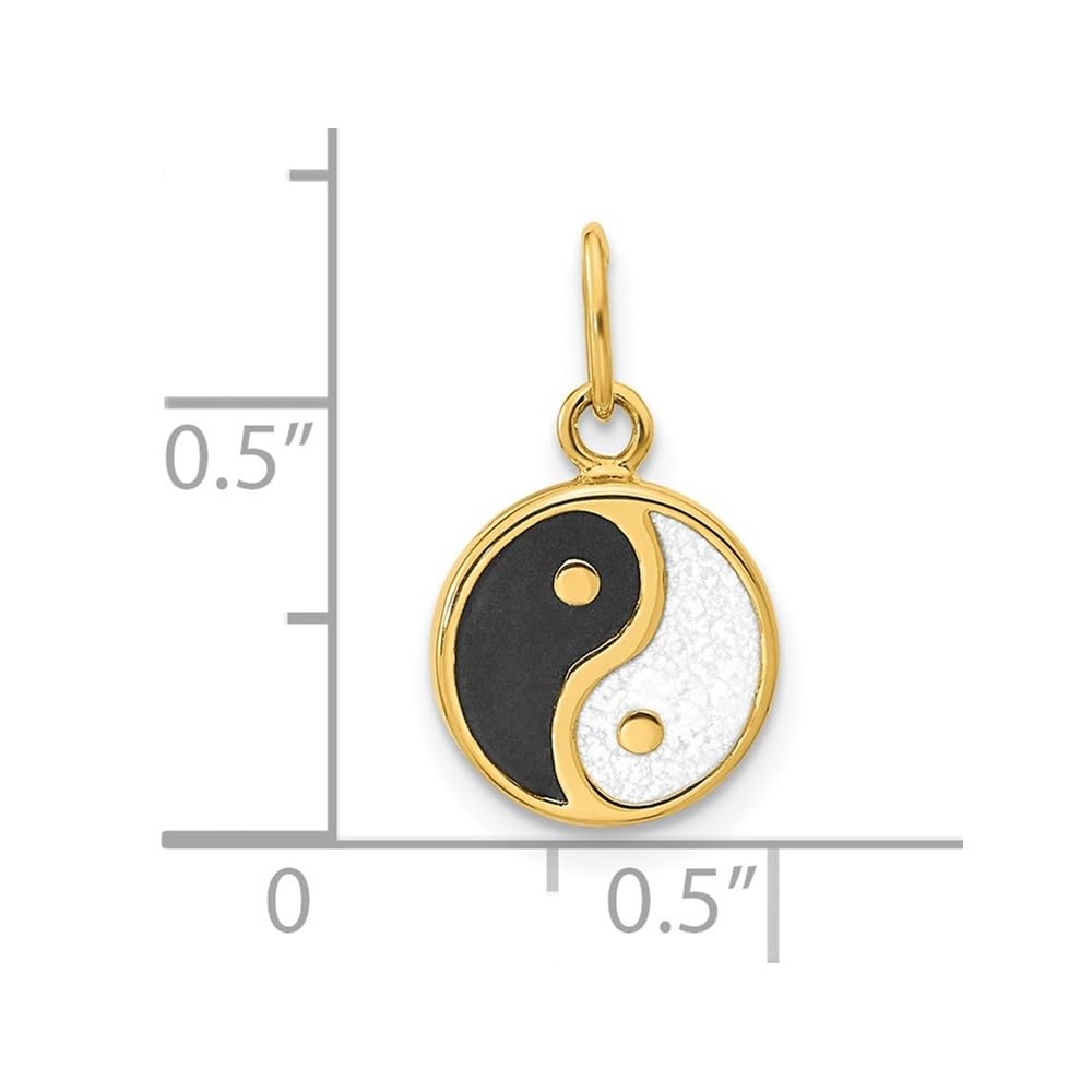 Auriga Fine Jewelry 14k Yellow Gold Black/White Enamel Yin and Yang Pendant (L-12mm, W-10mm) Gift for Women