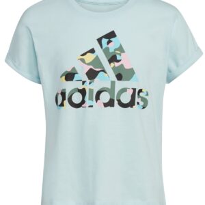 adidas Girls' Big Short Sleeve Dolman Waist Tee 22, Almost Blue, Large