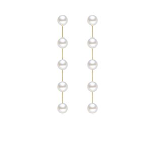 voaino long pearl earrings for women 14k gold plated pearl dangle earrings hypoallergenic elegant wedding pearl tassel earrings for bridal (gold long pearl)