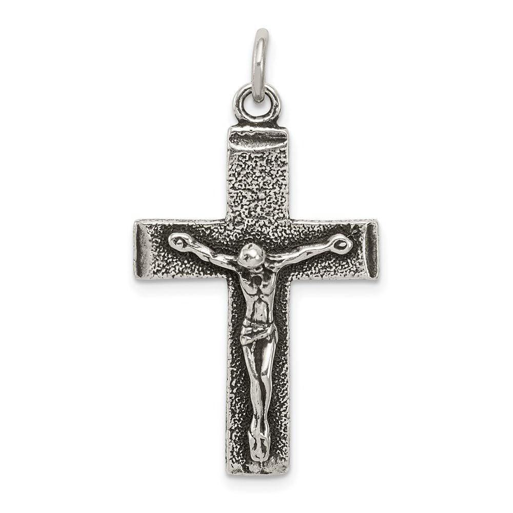 Auriga Fine Jewelry Sterling Silver Antiqued Squared Cross Crucifix Pendant Gift for Women