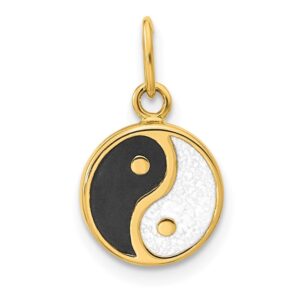 auriga fine jewelry 14k yellow gold black/white enamel yin and yang pendant (l-12mm, w-10mm) gift for women