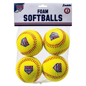 Franklin Sports Foam Practice Softballs - (4) USA Softball Official Size Foam Softballs for Kids - Squishy Foam Softball Balls - Great for Youth Training + Practice, Yellow