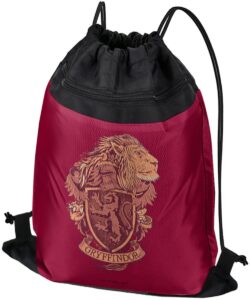 logovision harry potter gryffindor lion crest drawstring backpack sports bag sackpack 17" x 13", perfect for gym, yoga or practice