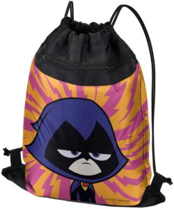 logovision teen titans go! raven drawstring backpack sports bag sackpack 17" x 13", perfect for gym, yoga or practice