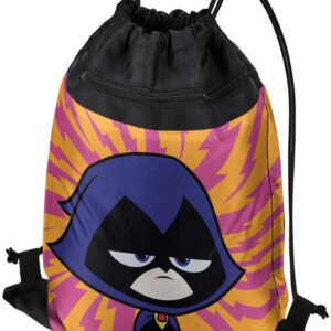 LOGOVISION Teen Titans Go! Raven Drawstring Backpack Sports Bag Sackpack 17" x 13", Perfect for Gym, Yoga or Practice