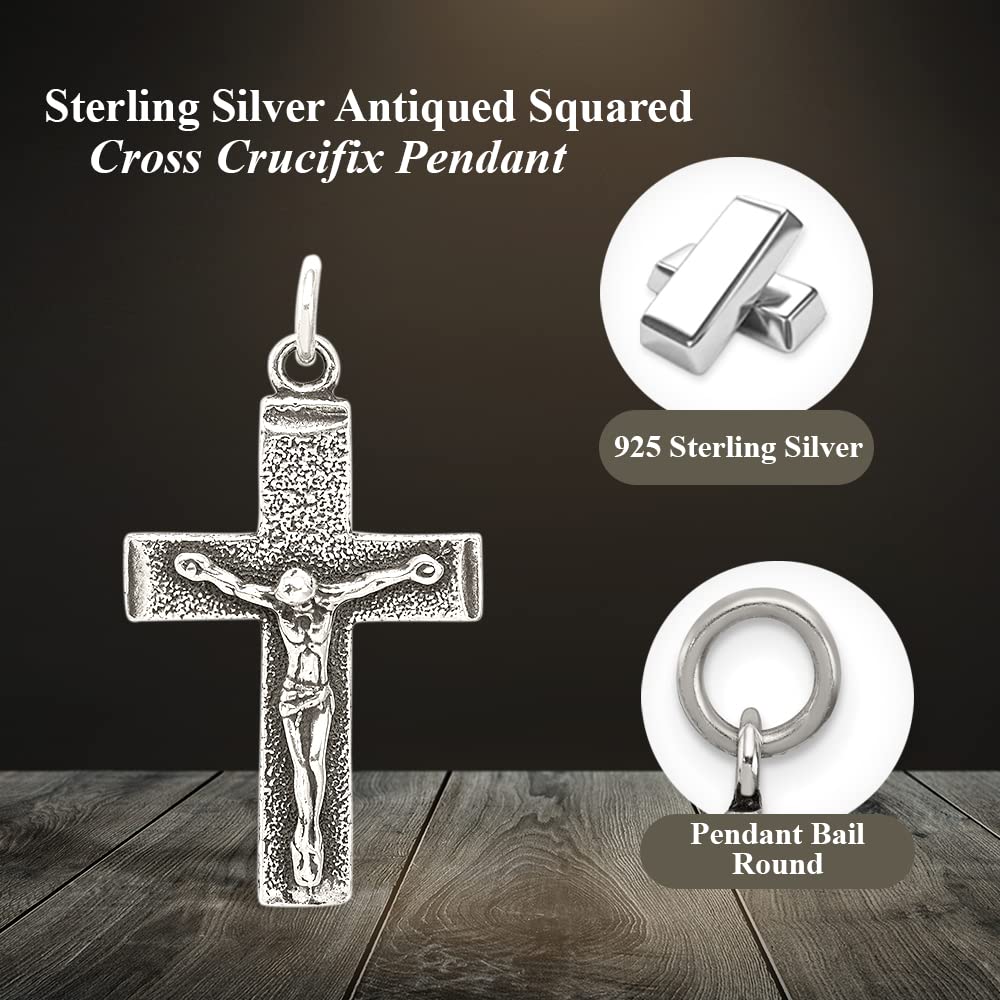 Auriga Fine Jewelry Sterling Silver Antiqued Squared Cross Crucifix Pendant Gift for Women