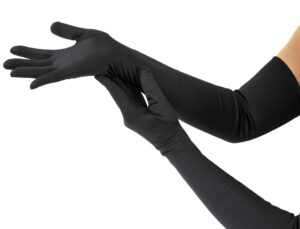 nackiy long black opera gloves for women, 1920s satin stretchy elbow length party gloves costumes bridal, 20inch