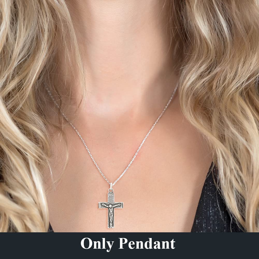 Auriga Fine Jewelry Sterling Silver Antiqued Squared Cross Crucifix Pendant Gift for Women