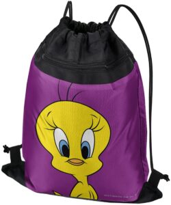 logovision looney tunes tweety bird drawstring backpack sports bag sackpack 17" x 13", perfect for gym, yoga or practice