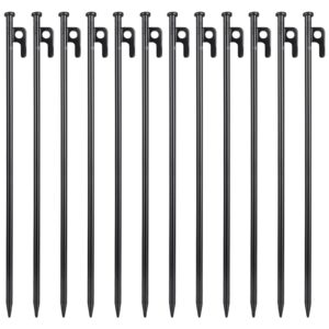 abuff 12 pcs 16 inch tent stakes heavy duty metal tent pegs，camping steel tent stakes for unbreakable and inflexible camping backyard rocky ground