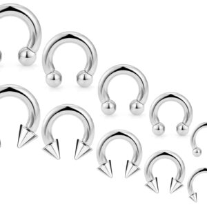 Ocptiy 6G 8G 12G 14G 16G Ear Earrings Gauges Septum Plugs Tunnels Stretching Kit Surgical Stainless Steel Horseshoe Eyebrow Lip Belly Nipple Ring Cartilage Helix Tragus Earrings Piercing Kit