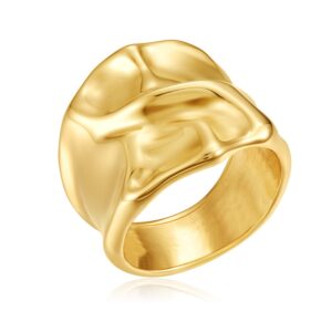 yaduda gold rings for women men vintage rings chunky gold statement rings thick 18k gold plated band, size 9