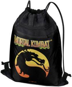 logovision mortal kombat klassic logo drawstring backpack sports bag sackpack 17" x 13", perfect for gym, yoga or practice