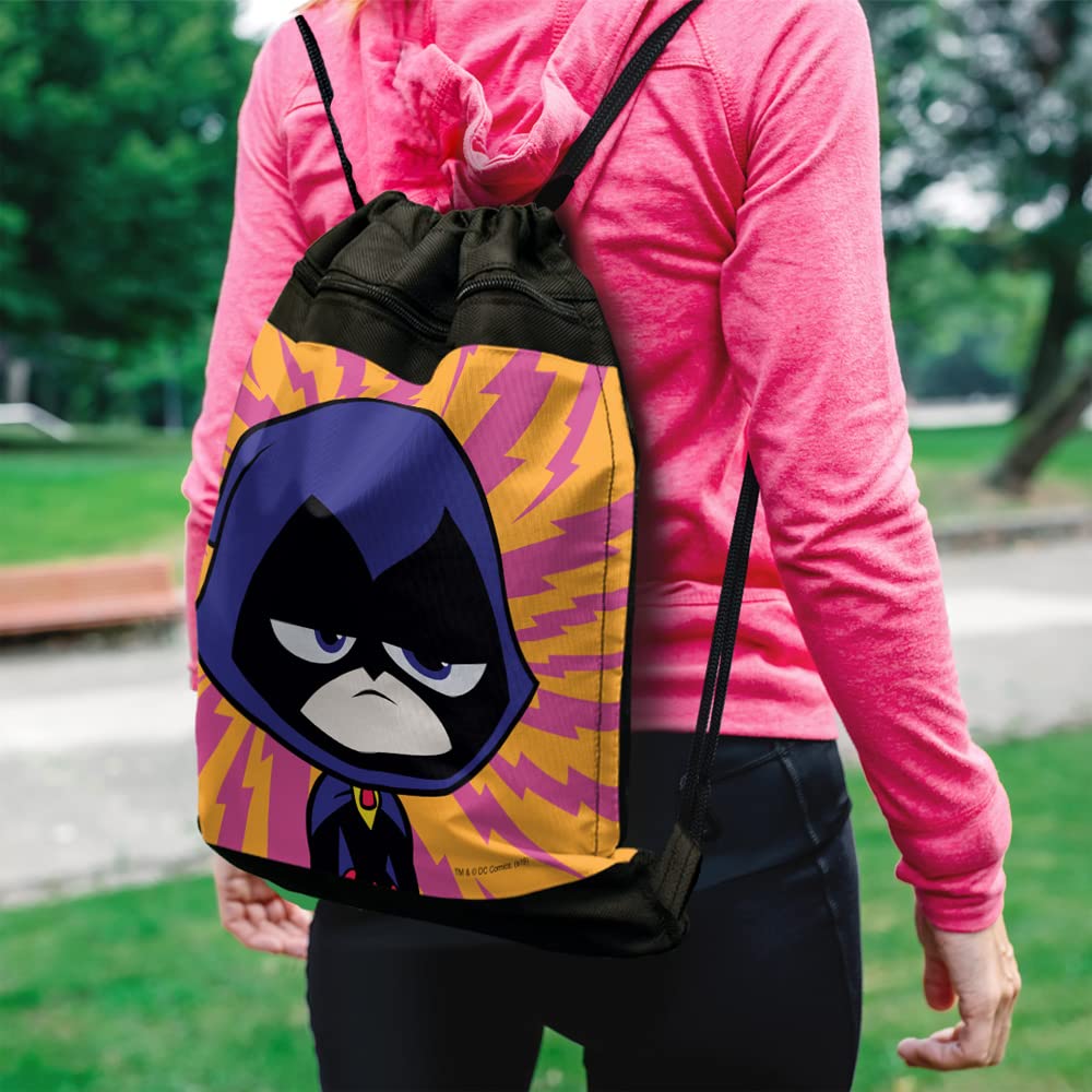 LOGOVISION Teen Titans Go! Raven Drawstring Backpack Sports Bag Sackpack 17" x 13", Perfect for Gym, Yoga or Practice