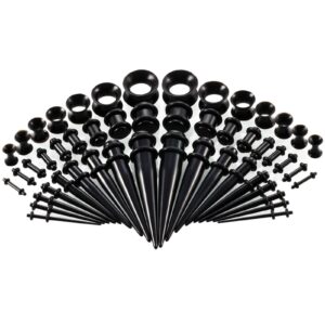 50pcs gauges kit ear stretching 14g-00g tunnel plug taper set ear gauges expander set body piercing jewelry gifts for men and women black