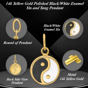 Auriga Fine Jewelry 14k Yellow Gold Black/White Enamel Yin and Yang Pendant (L-12mm, W-10mm) Gift for Women