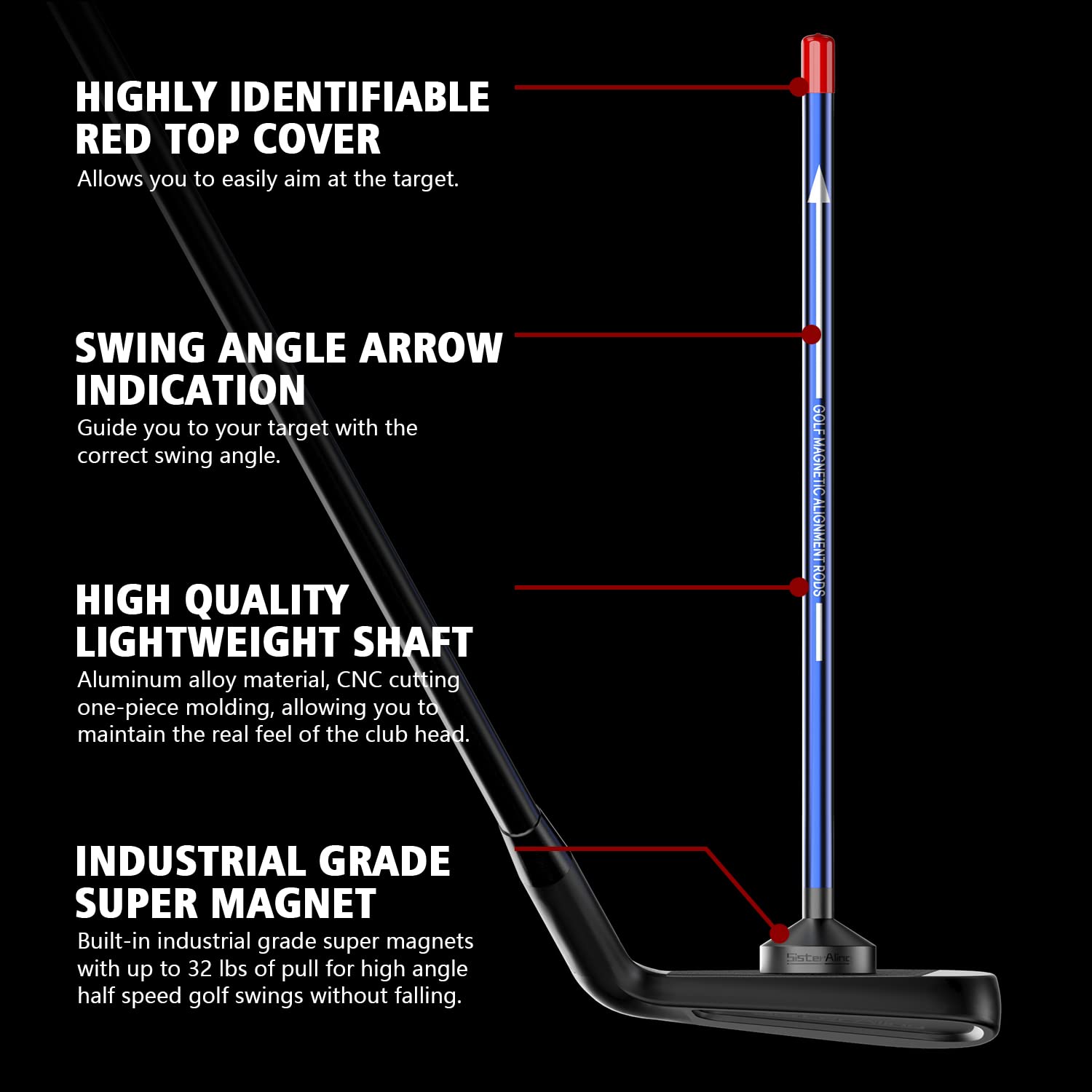 SisterAling Golf Alignment Rods | Golf Training Aid with Industrial Strength Magnet Strong Hold to Golf Clubs Stick Face | Golf Club Aimer Stick Accessories for Golf Shot Swing Practice Traine (Blue)