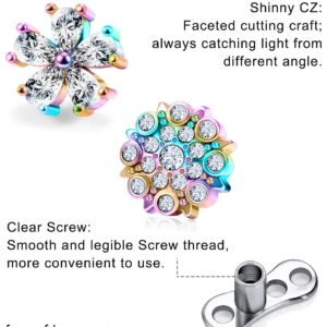 Ocptiy Dermal Piercing Jewelry Top Base Kit 14G G23 Titanium Dermal Anchor Internally Threaded Coloful Rainbow Diamond Dermal Replacement Stud Piercing Ball Jewelry Women Men