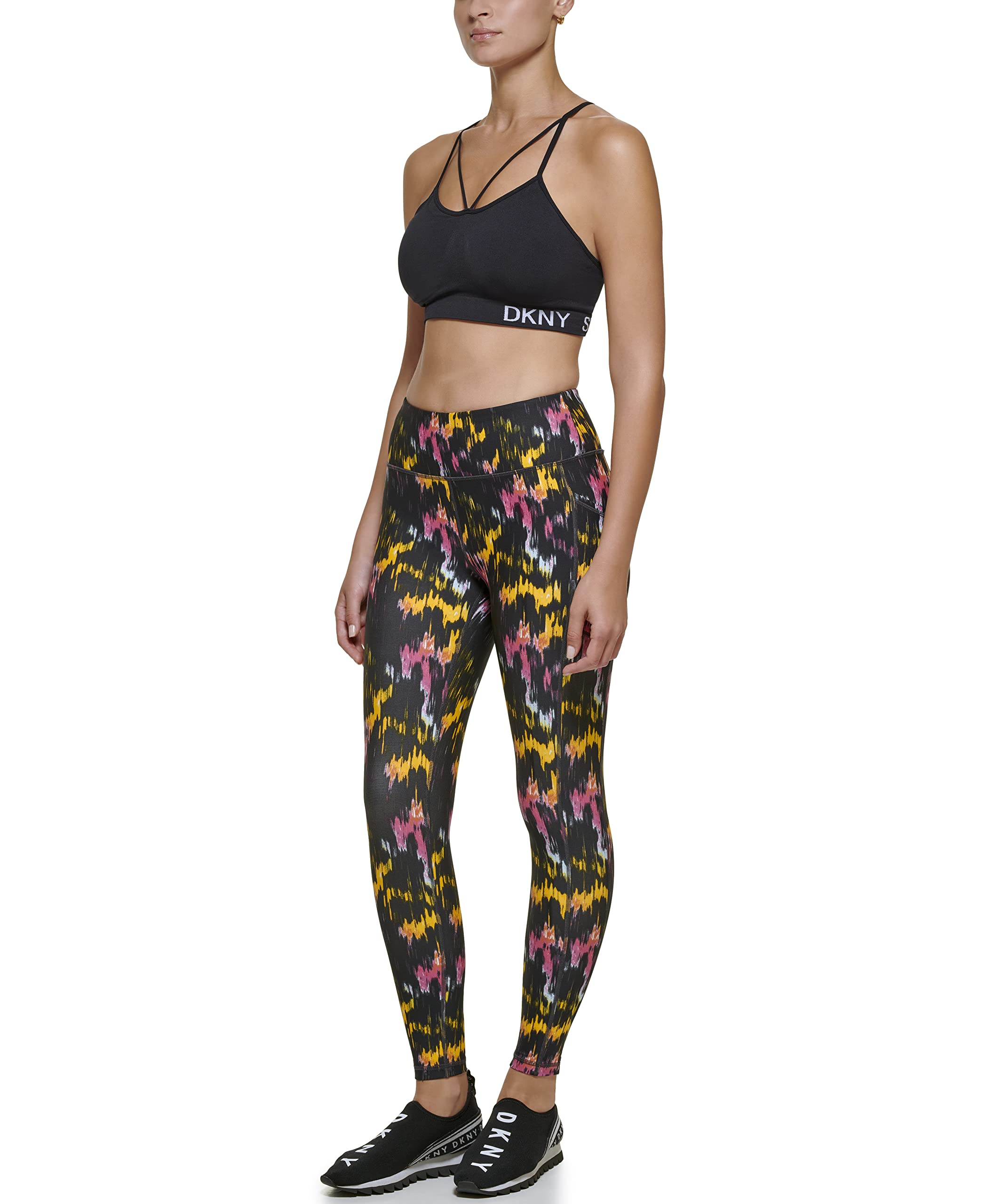 DKNY Women's Tight Printed High Waist Performance Leggings, Currant Light Trace, X-Large