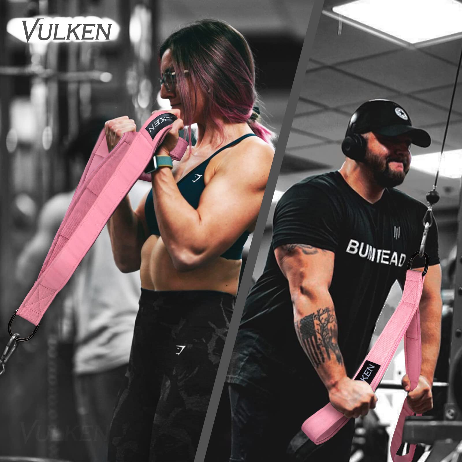 Vulken Tricep Rope Cable Attachment. 24 Inch & 17 Inch Two Lengths Built in One Pull Down Rope. Triceps Extension Straps Gym Equipment. Home Workout Handles for Resistance Bands, Pink