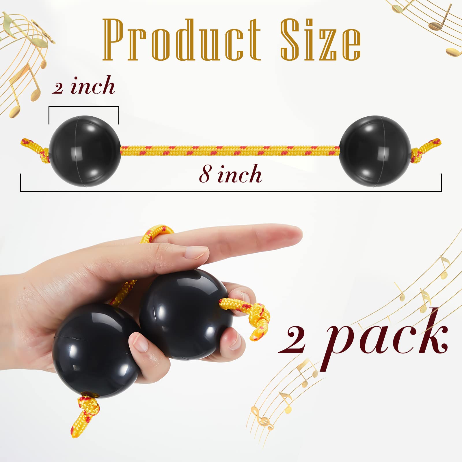 2 Pcs Aslatua Authentic Rhythm African Shaker Kashaka Musical Single Hand Percussion Instruments Kashaka Instrument for Kid Adults Beginners Lovers (Black)