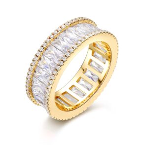 mdfun 18k yellow gold plated eternity rings for women cubic zirconia wedding promise engagement band size 8