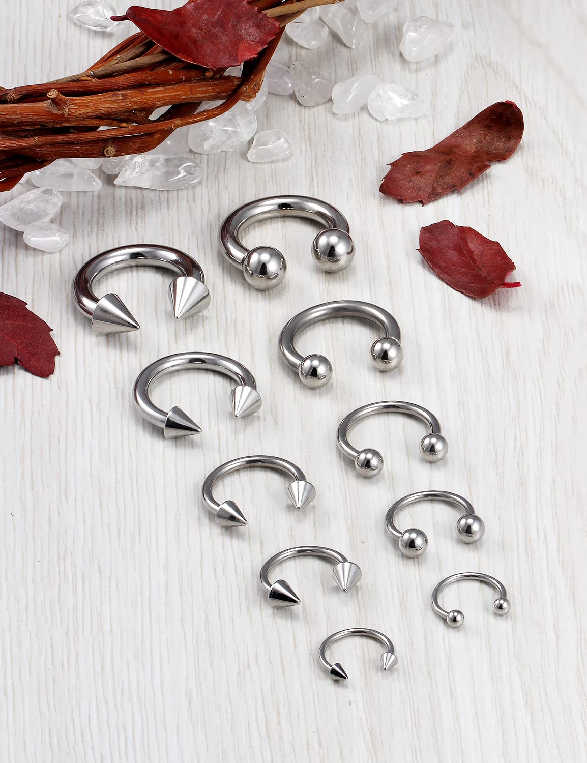 Ocptiy 6G 8G 12G 14G 16G Ear Earrings Gauges Septum Plugs Tunnels Stretching Kit Surgical Stainless Steel Horseshoe Eyebrow Lip Belly Nipple Ring Cartilage Helix Tragus Earrings Piercing Kit