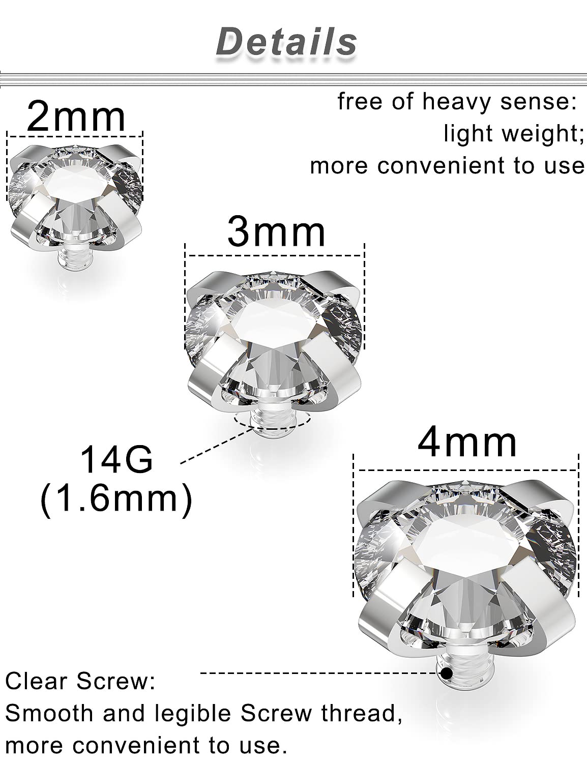 Ocptiy Dermal Piercing Jewelry Tops Kit 14G G23 Titanium Dermal Anchor Internally Threaded Stainless Surgical Steel Flower Heart Diamond Dermal Replacement Ring Stud Piercing Ball Jewelry Women Men