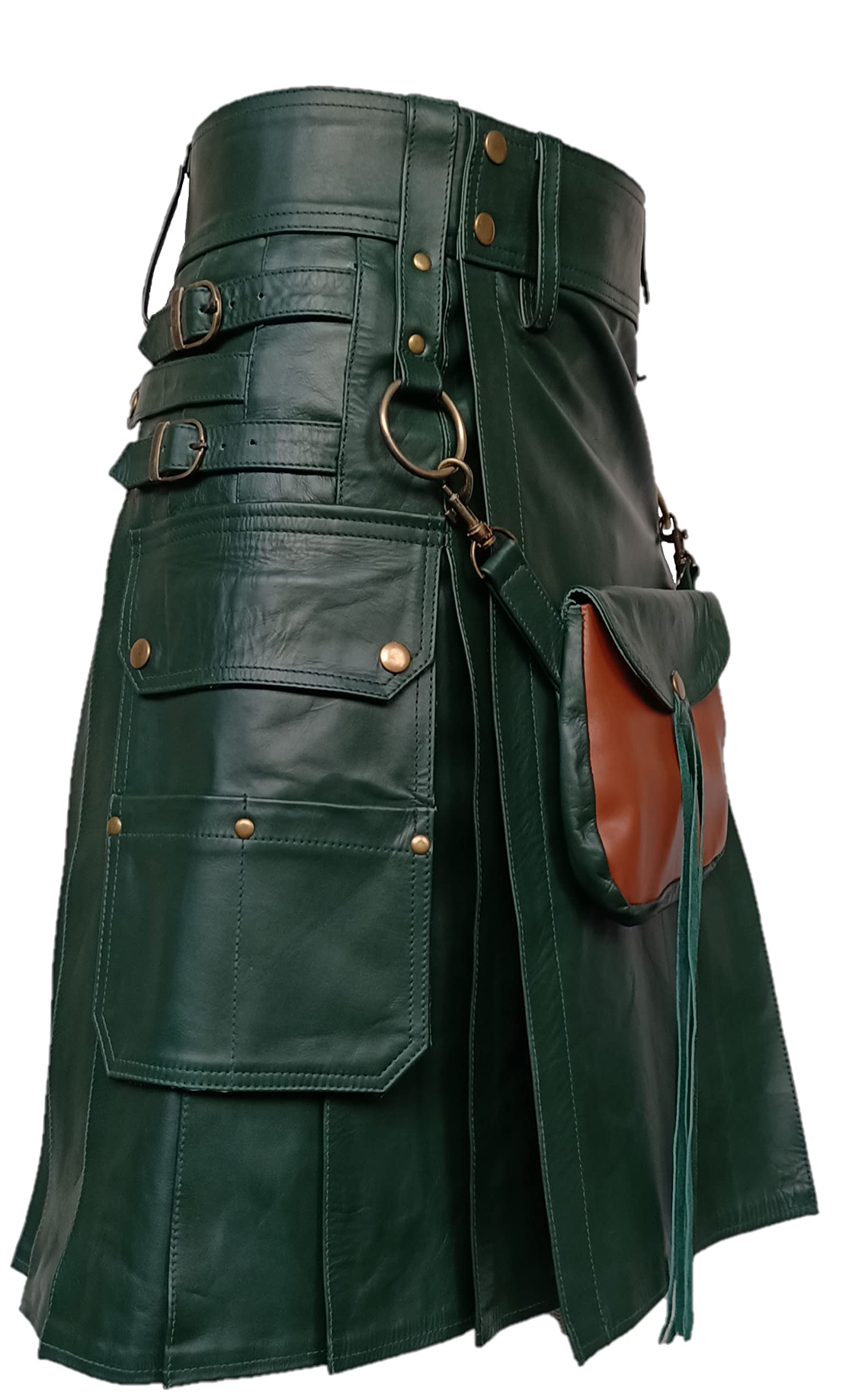 Custom Made Genuine Cowhide Leather Utility Kilt Scottish Warrior Traditional Highland Kilt for Men with Leather Sporran (Made to Order Click on Customize Now)