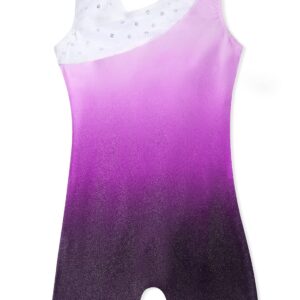 DAXIANG Gymnastics Leotards for Girls, Big Kid Leotard for Girls Gymnastics Outfit Purple Shorts Dance Clothes Unitard Biketards Sparkle