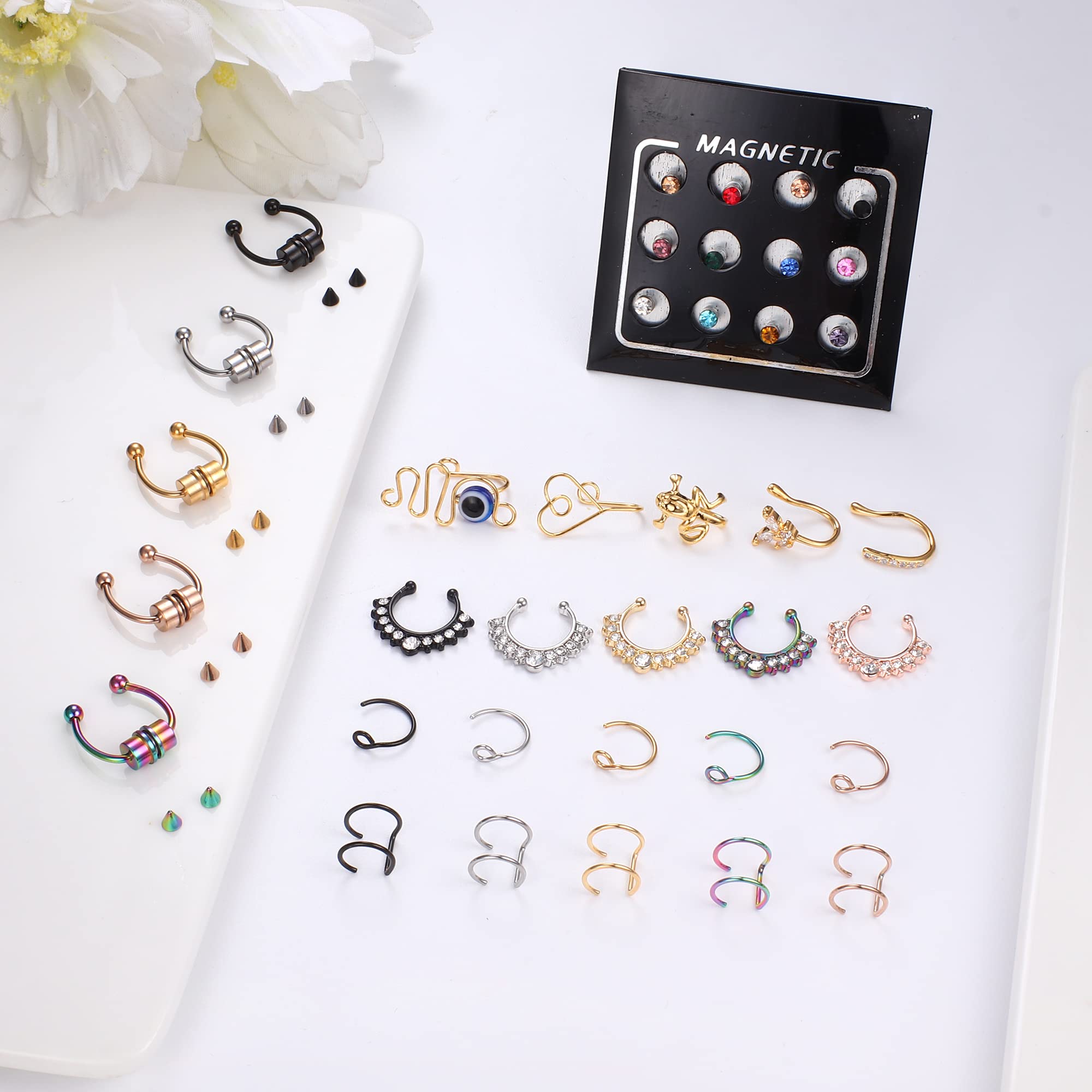 JOERICA Fake Nose Ring Magnetic Nose Ring Nose Stud Fake Nose Piercing Magnet Faux Nose Ring Frog Gold Nose Cuffs for Non Pierced Nose