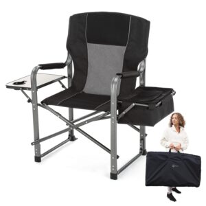 arrowhead outdoor folding director’s chair w/side table & integrated cooler, cup holder, storage pouch, supports up to 450lbs, carrying case, steel frame, high-grade 900d canvas, black (kks0292u)